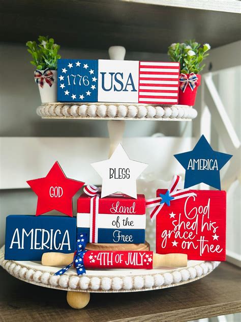 Patriotic Decor 4th Of July Tiered Tray Decor Fourth Of July Decor 4th