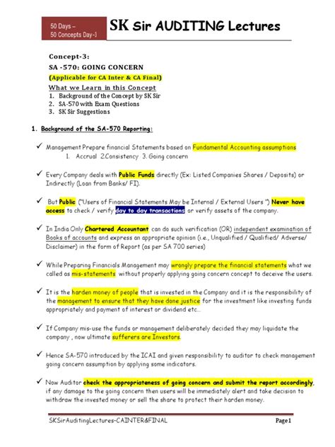 Day 3 Going Concern Sa 570 Pdf Pdf Going Concern Audit