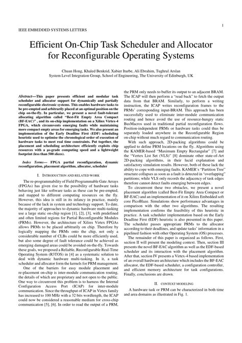 pdf efficient on chip task scheduler and allocator for reconfigurable