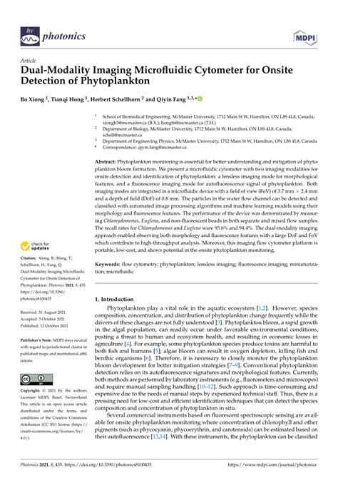 Pdf Dual Modality Imaging Microfluidic Cytometer For Onsite Detection Of Phytoplankton