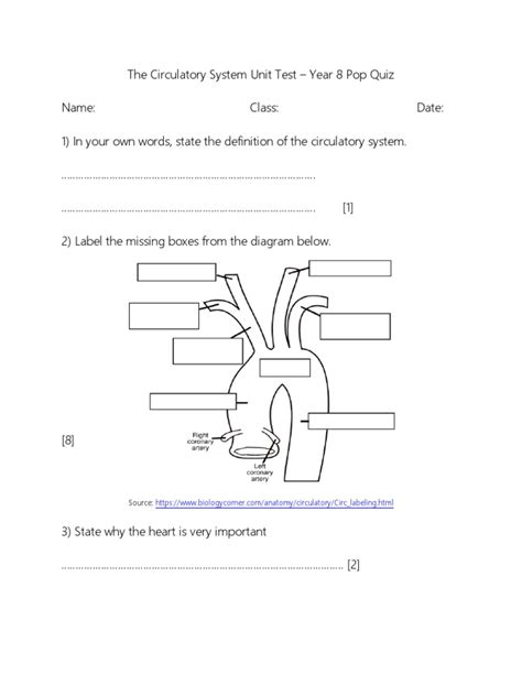 The Circulatory System Unit Test Pdf