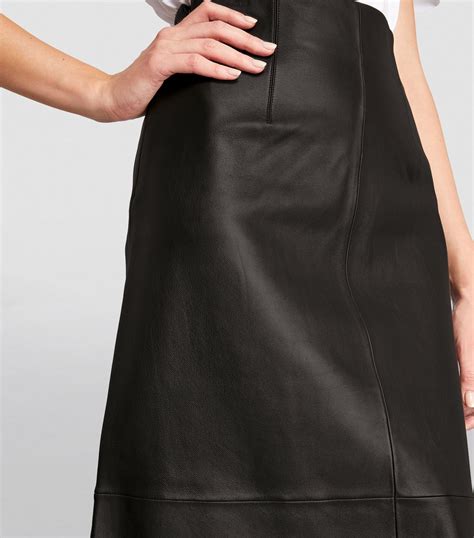 Theory Black Leather Midi Skirt Harrods Uk