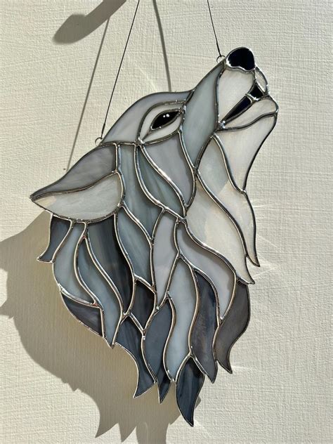 Digital Pdf Stained Glass Pattern Howling Wolf Head Profile Etsy