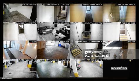 Security Camera Monitoring Screen With 16 Camera Slots High Res Stock