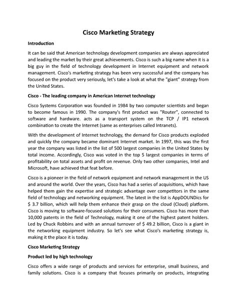 Cisco Marketing Strategy Cisco Marketing Strategy Introduction It Can Be Said That American