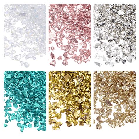 Uxcell 6 Colors Crushed Glass Chips 1 4mm Irregular Glitter Metallic
