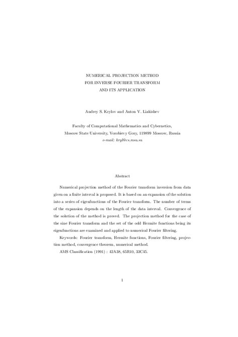 Pdf Numerical Projection Method For Inverse Fourier Transform And Its Application Andrey