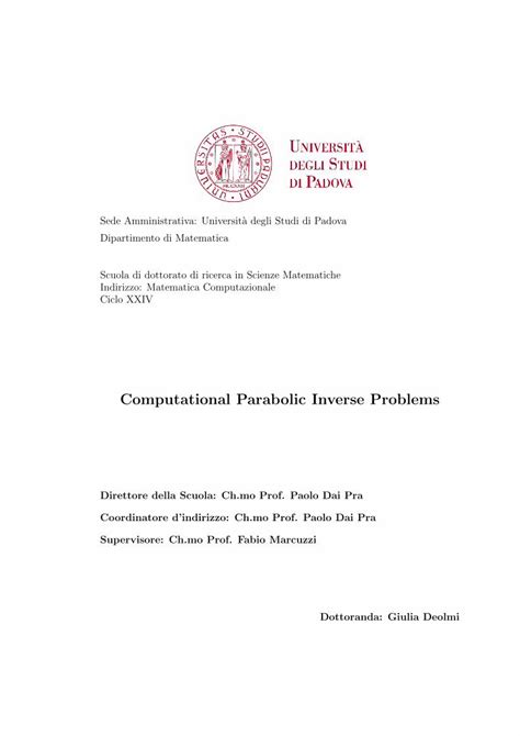 PDF Computational Parabolic Inverse Problems Paduaresearch Cab Unipd It 4375 1 PhD Thesis