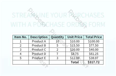 เทมเพลต Excel แบบฟอร์มใบสั่งซื้อสินค้า ดาวน์โหลดฟรี Pikbest