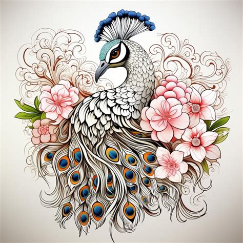 Premium Ai Image Hand Drawn Peacock Outline Illustration