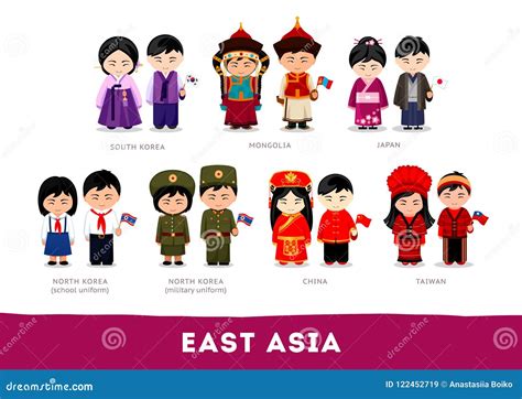 Asiáticos En Ropa Nacional El Este De Asia Ilustración Del Vector