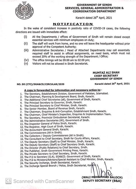 Covid 19 Sindh Notifies 20pc Office Attendance