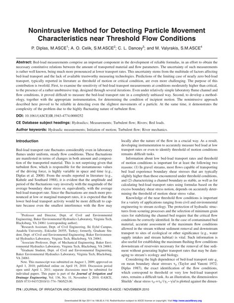 Pdf Non Intrusive Method For Detecting Particle Movement Characteristics Near Threshold Flow