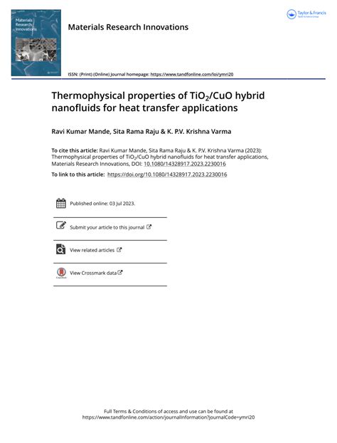 Pdf Thermophysical Properties Of Tio 2 Cuo Hybrid Nanofluids For