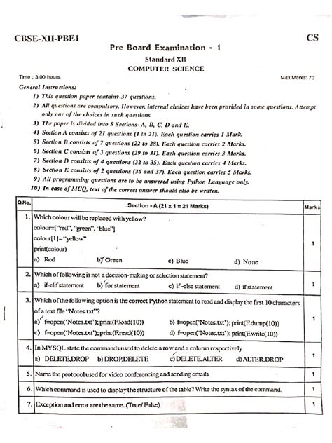 Pre Board 1 Cs Paper Pdf