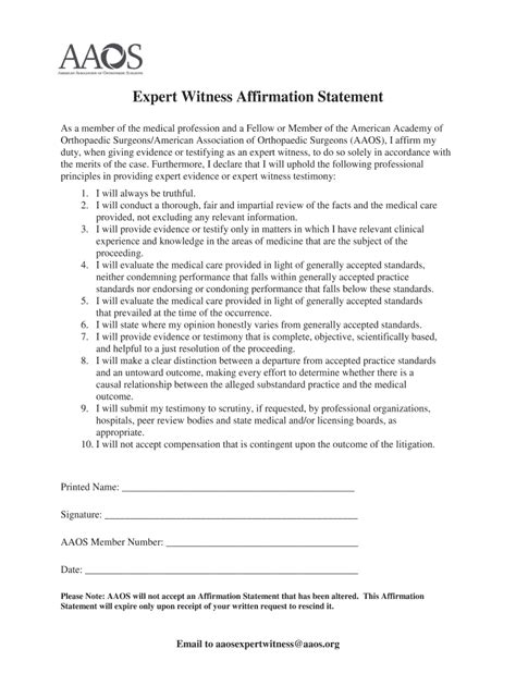 Fillable Online Aaos Expert Witness Affirmation Statement Fax Email
