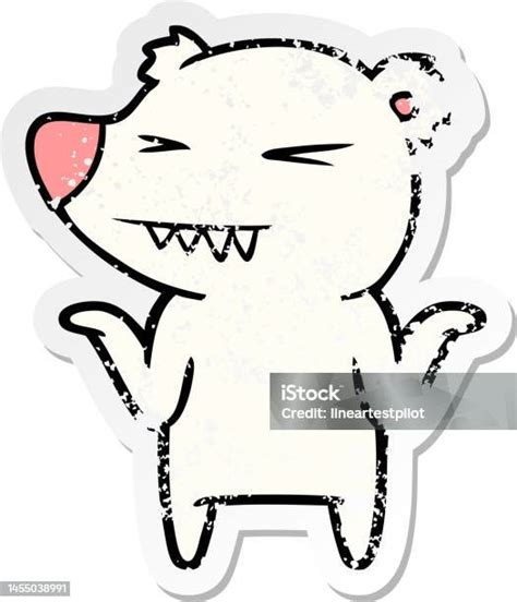 어깨를 으쓱하는 화난 북극곰 만화의 고민 스티커 곰에 대한 스톡 벡터 아트 및 기타 이미지 곰 극지 기후 낙서 드로잉