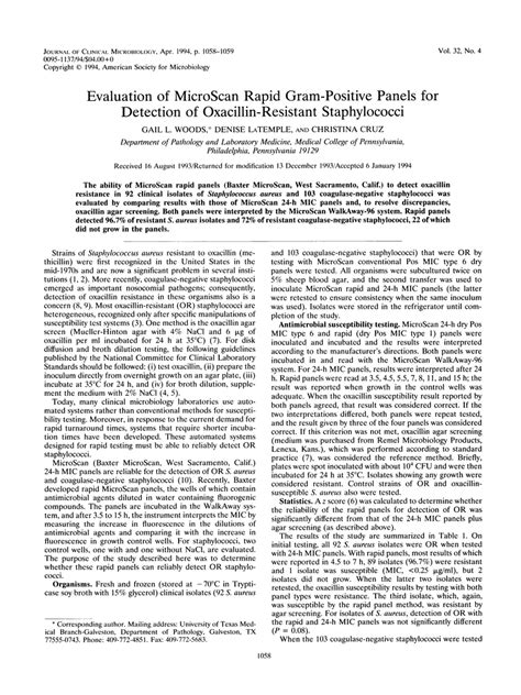 Evaluation Of Microscan Rapid Gram Positive Panels For Detection Of Oxacillin Resistant