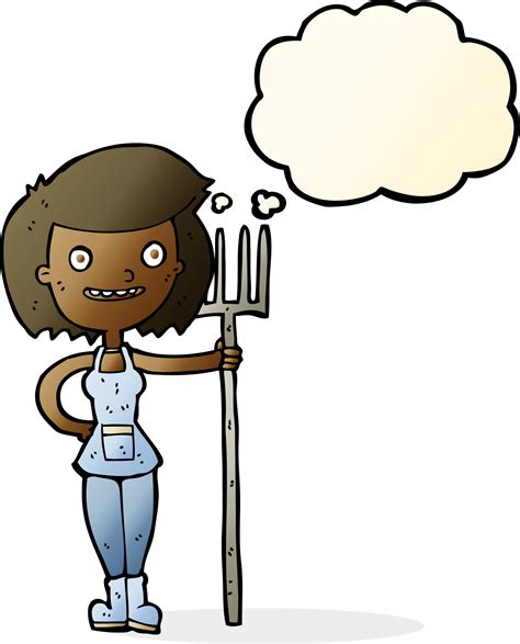 Cartoon Happy Farmer Girl With Thought Bubble 43492204 Png