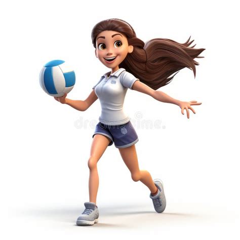 Cartoonish 3d Animation Of A Girl Playing Volleyball Stock Illustration