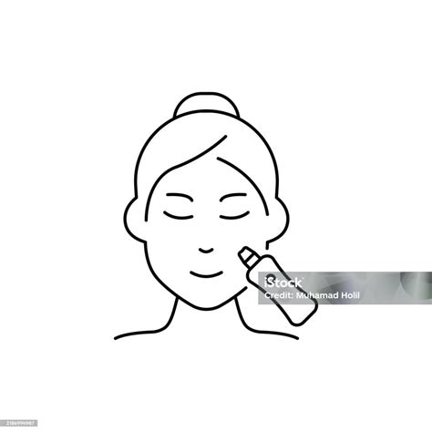 여성을위한 얼굴 초음파 세척 라인 아이콘 얼굴 벗겨내기 초음파 장치 선형 픽토그램으로 클렌징 소녀에 대한 뷰티 절차 개요 아이콘입니다 개념에 대한 스톡 벡터 아트 및 기타