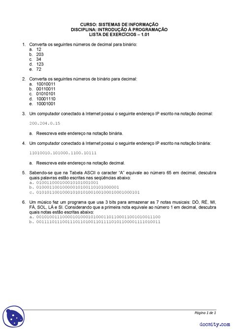 Lista De Exercícios 1 Exercícios Introdução à Programação Notas