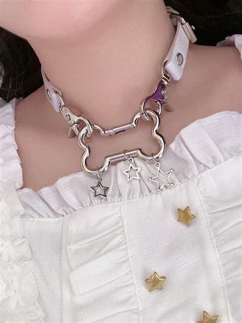 Metal Bone With Stars Design White Choker