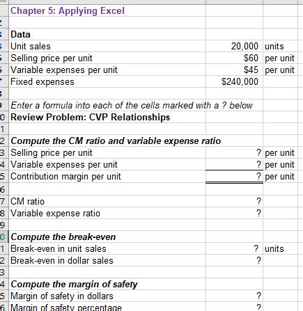 Solved Chapter Applying Excel Data Unit Sales Selling Chegg