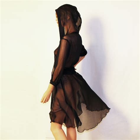 Cocktail Dress Black Dress Sheer Silk Hooded Dress Mini Etsy
