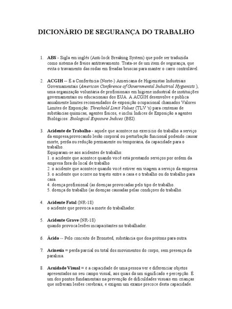 Dicionário De Segurança Do Trabalho Pdf