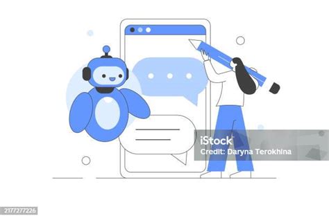Artificial Intelligence Abstract Illustration Character Communicating To Ai Chat Bot Neural