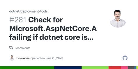 check for microsoft aspnetcore app failing if dotnet core is not