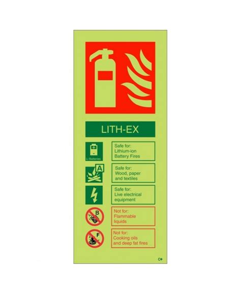 Lith Ex Glow In The Dark Fire Extinguisher Id Sign 80x200h