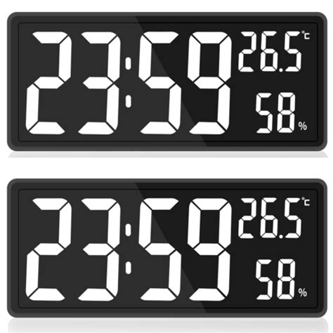 2x Led Digital Wall Clock Large Digits Displayindoor Temperature
