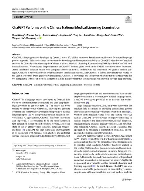 Chatgpt Performs On The Chinese National Medical Licensing Examination