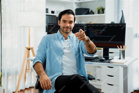 Premium Photo Profile Smart It Developer Looking Camera Against On