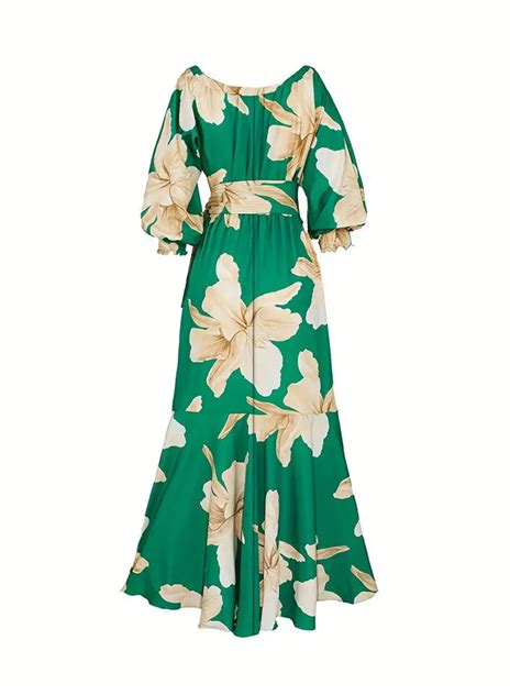 Boho Floral Print Flared Long Dress Elegant Lantern Long Temu United