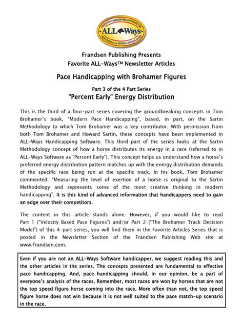 Percent Early Energy Distribution Explained Pdf Handicapping Bias