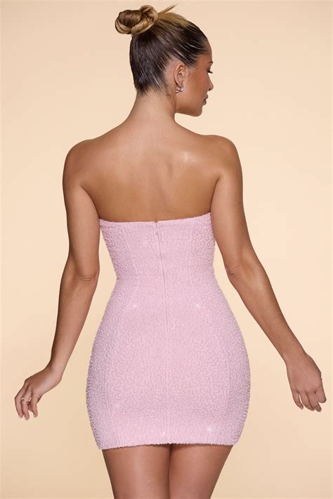 Basel Embellished Strapless Cowl Neck Mini Dress In Blush Oh Polly