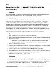 Solubility Equilibrium Lab Report 10 Docx Report 1 Experiment 10 1 Week SOL Solubility