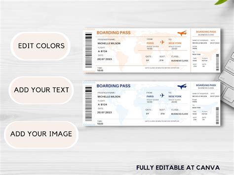 Editable Boarding Pass Template Printable Boarding Ticket Canva