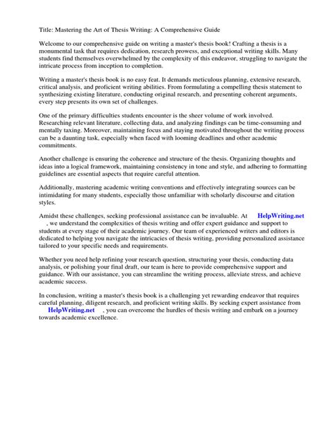 How To Write A Masters Thesis Book Pdf Thesis Books