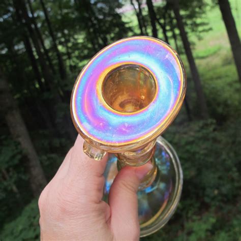Antique Imperial Double Scroll Marigold Carnival Glass Console Set
