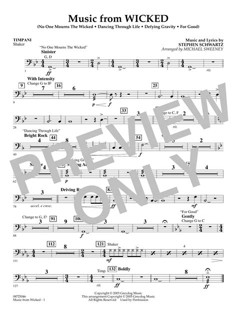 Music From Wicked Arr Michael Sweeney Timpani By Stephen Schwartz