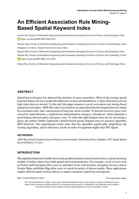 Pdf An Efficient Association Rule Mining Based Spatial Keyword Index