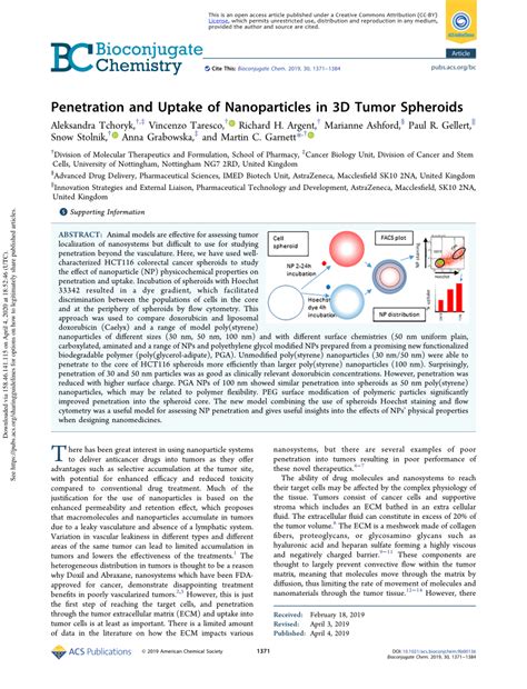 Pdf Penetration And Uptake Of Nanoparticles In 3d Tumor Spheroids