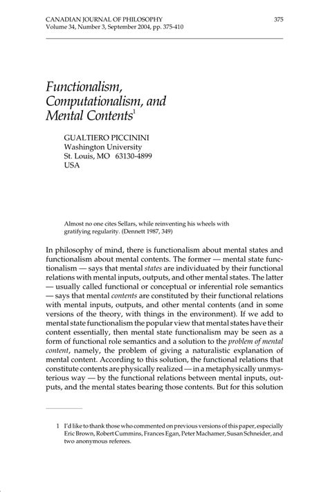 Pdf Functionalism Computationalism And Mental Contents