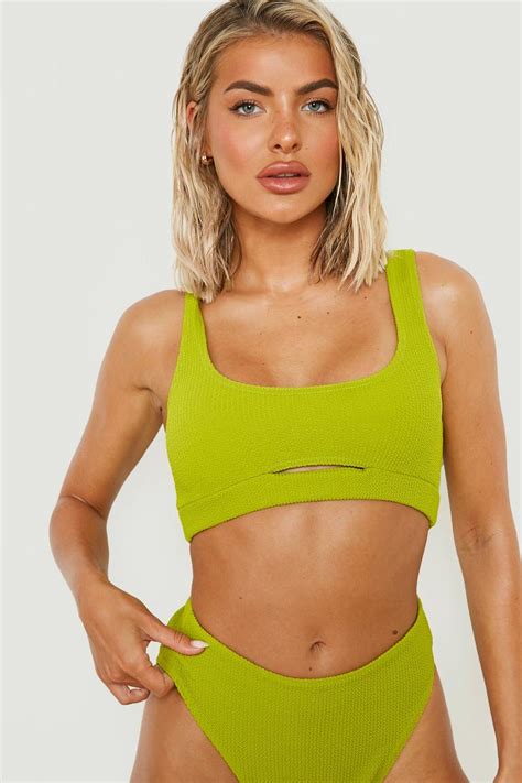 Womens Crinkle Cut Out Scoop Bikini Top Boohoo Uk