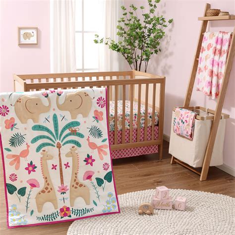 Juego De Ropa De Cama Para Cuna The Peanutshell Bright Safari Para Niñas Venta Internacional