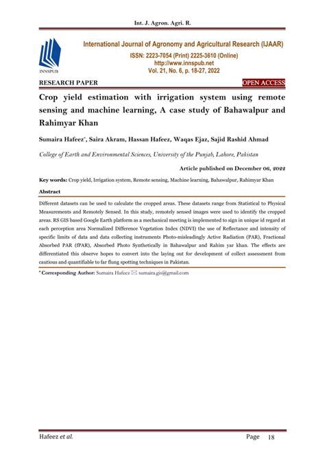 Crop Yield Estimation With Irrigation System Using Remote Sensing And Machine Learning A Case